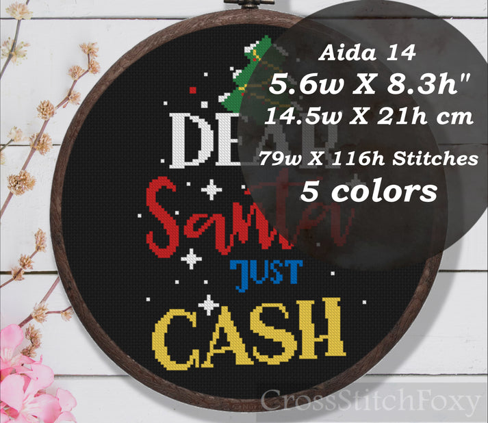 Dear Santa just cash cross stitch pattern – Cross Stitch Foxy