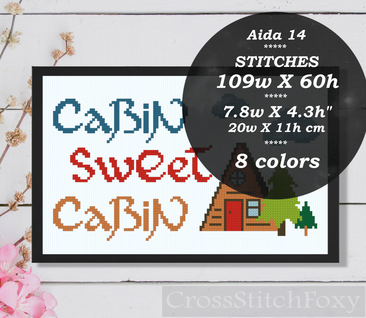 Cabin Sweet Cabin Camping cross stitch pattern PDF – Cross Stitch Foxy