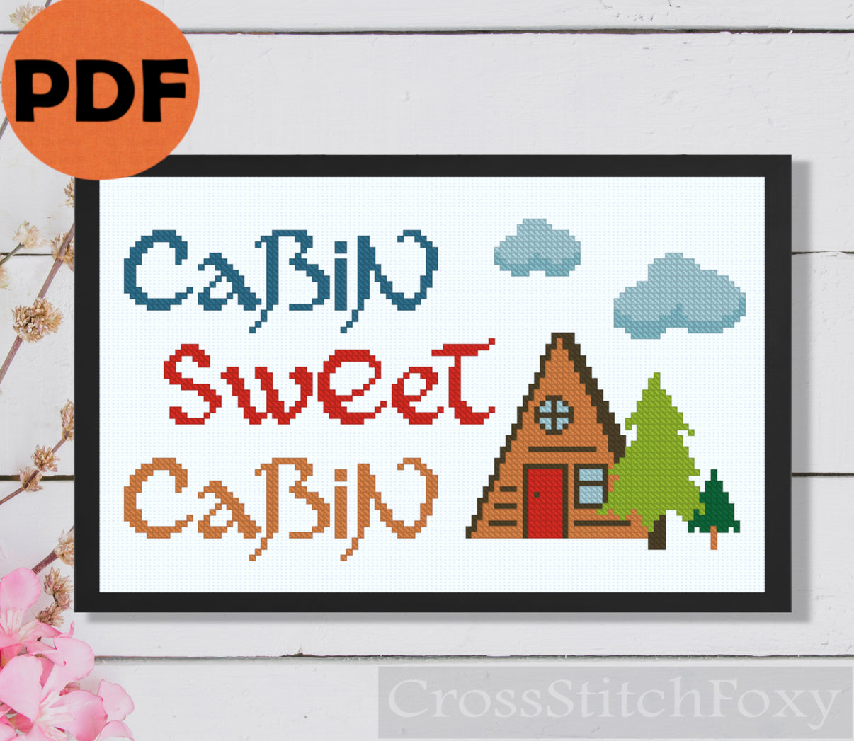 Cabin Sweet Cabin Camping cross stitch pattern PDF – Cross Stitch Foxy