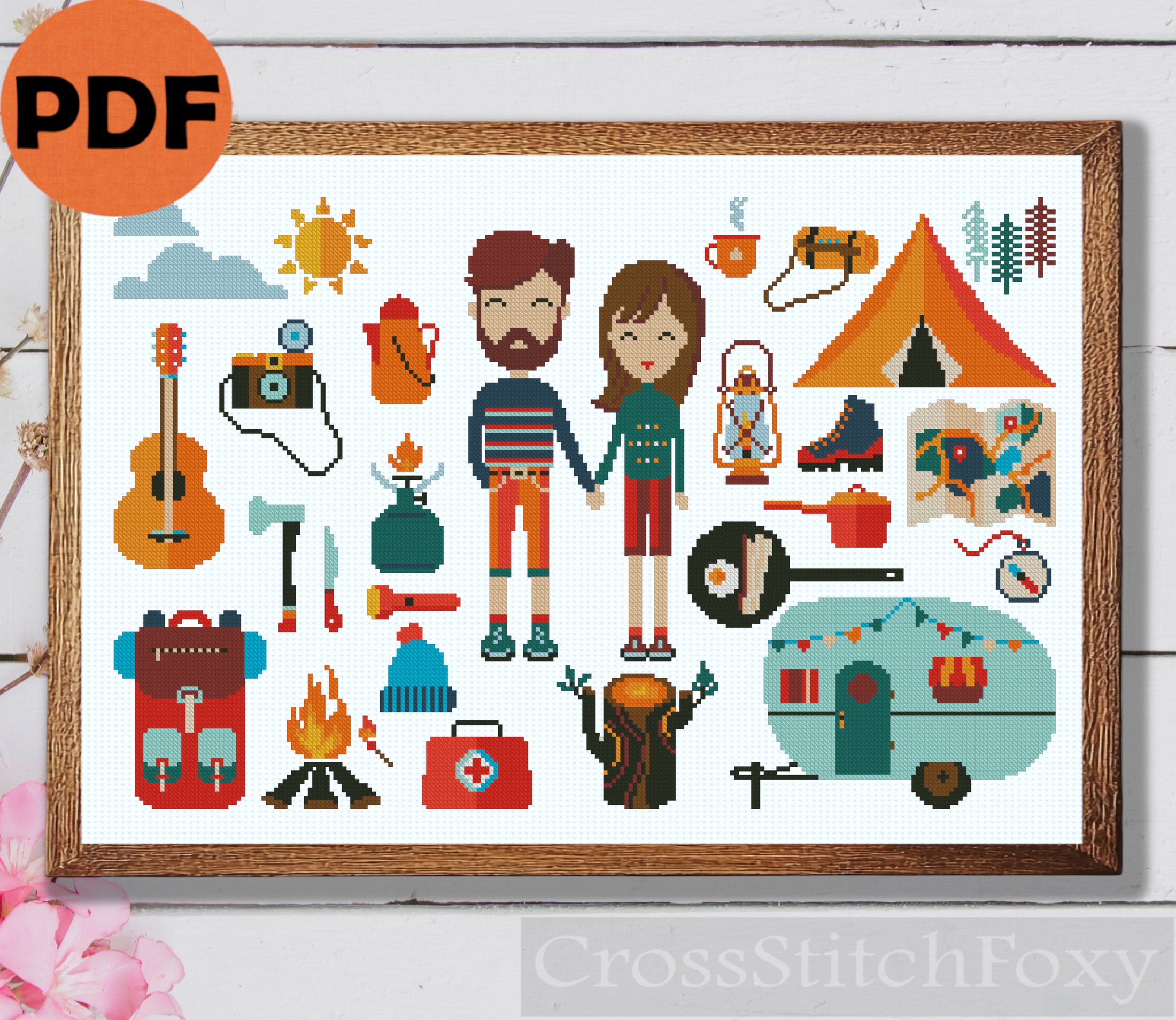 Camping cross stitch pattern – Cross Stitch Foxy
