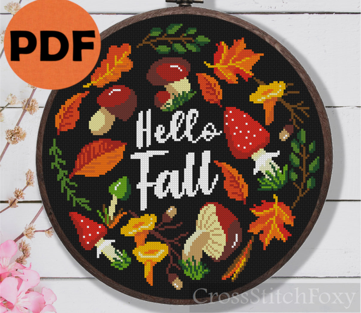 Hello Fall Cross Stitch Pattern – Cross Stitch Foxy