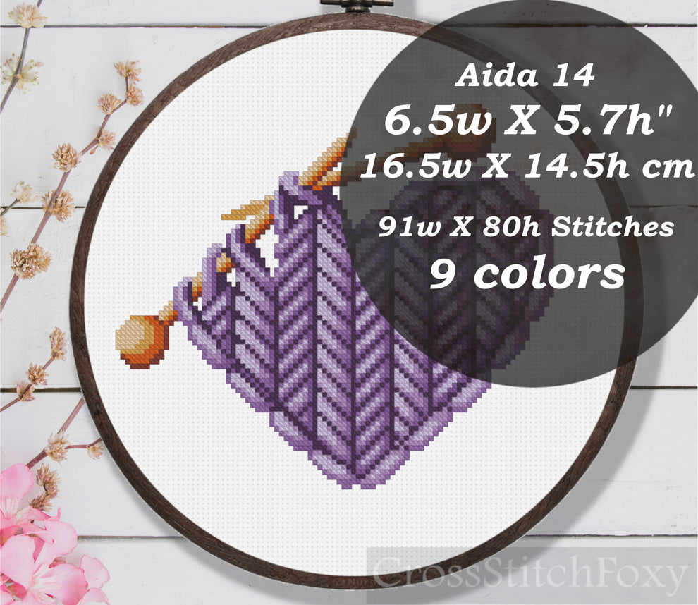 Purple Knitted Heart Cross stitch pattern – Cross Stitch Foxy
