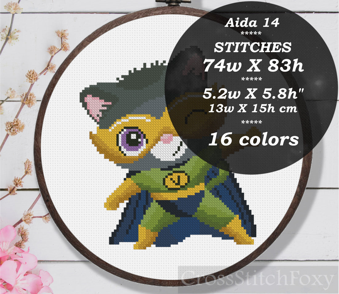 Superhero Cat cross stitch pattern – Cross Stitch Foxy