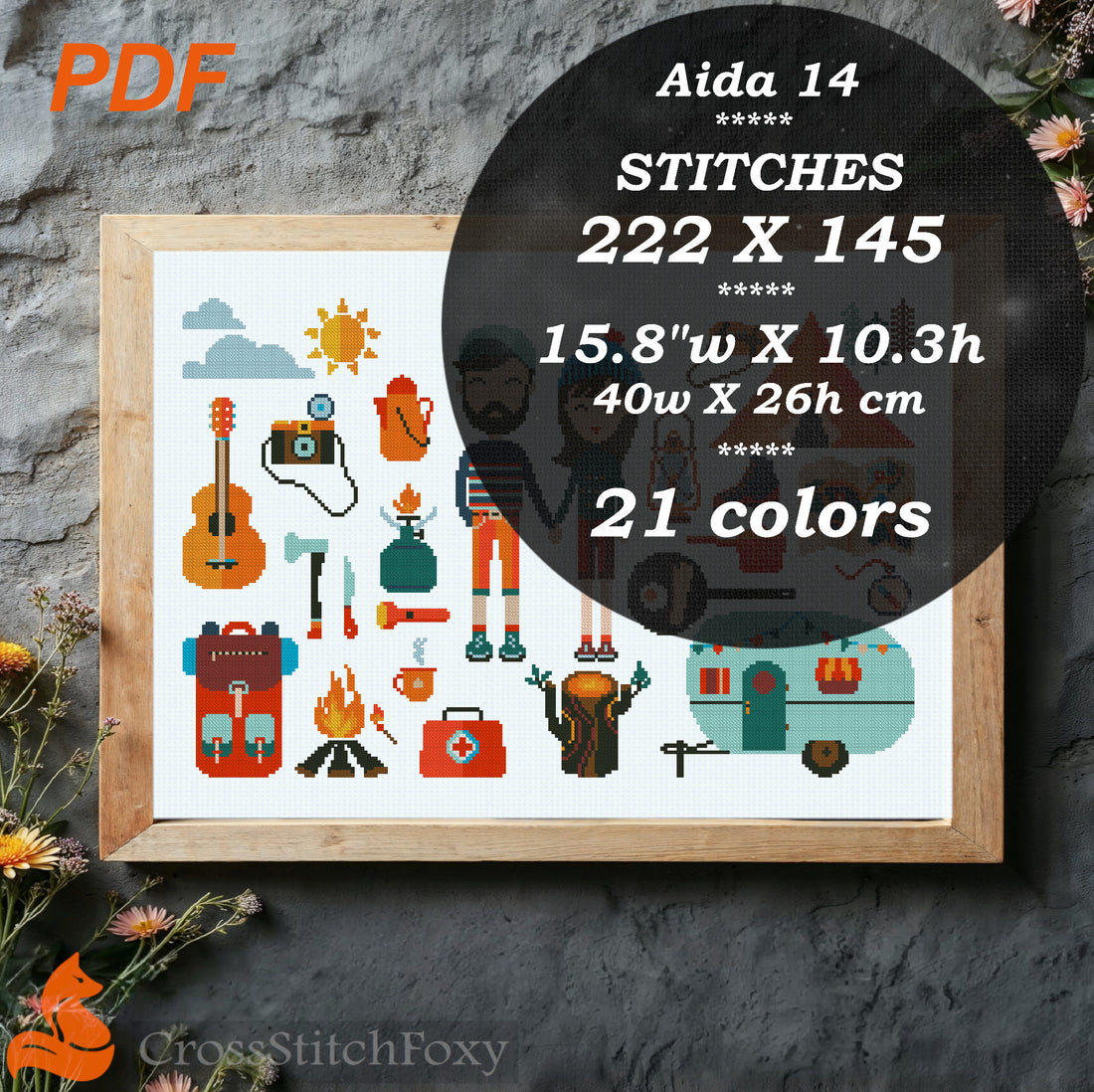 Camping Couple Cross Stitch Pattern – Cross Stitch Foxy