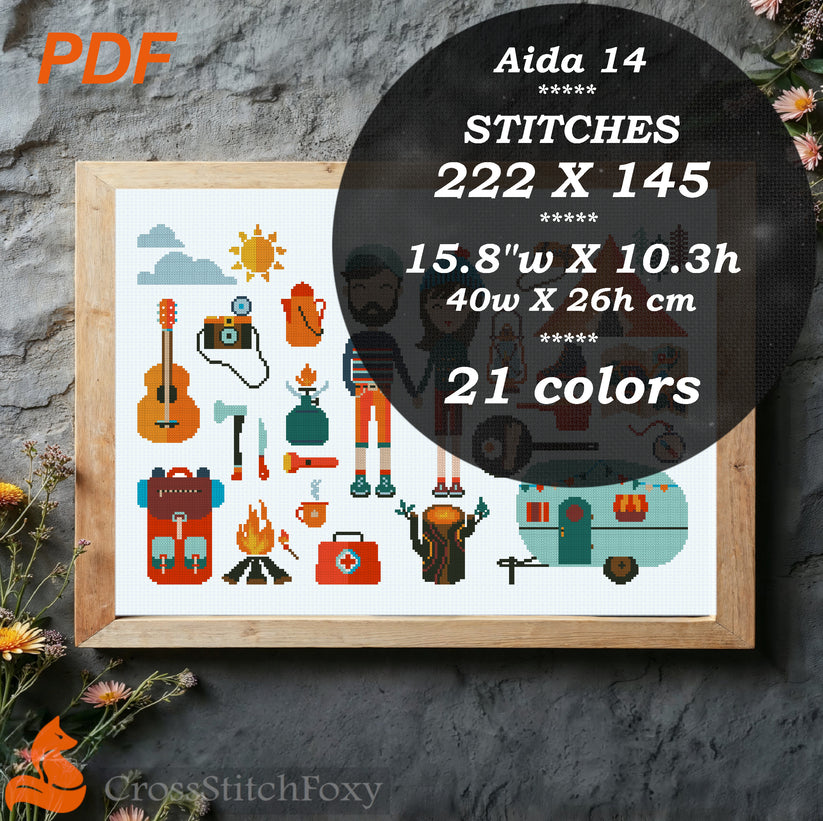 Camping Couple Cross Stitch Pattern – Cross Stitch Foxy
