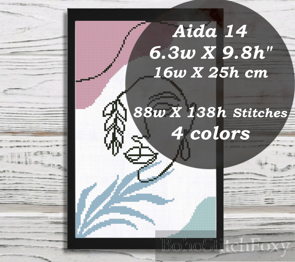 Line Art Female Portrait cross stitch pattern – Cross Stitch Foxy