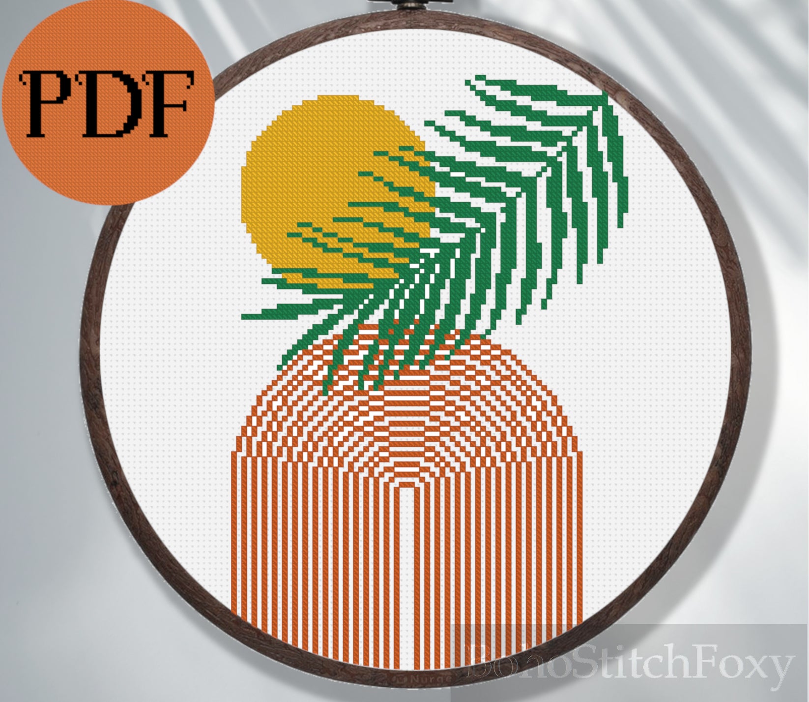 Mid century modern palm landscape cross stitch pattern – Cross Stitch Foxy