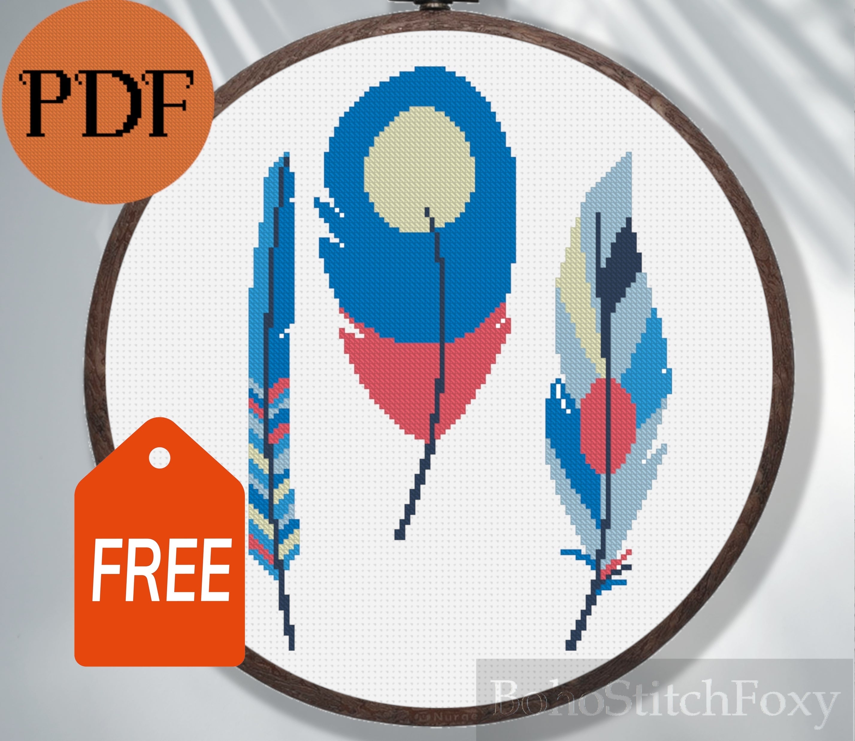 Boho feather cross stitch pattern – Cross Stitch Foxy