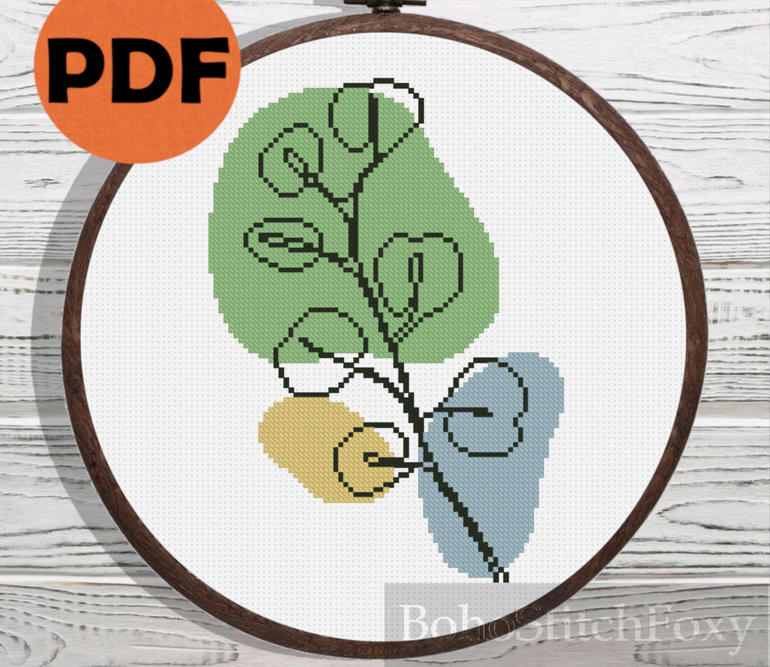 Boho leaf cross stitch pattern – Cross Stitch Foxy