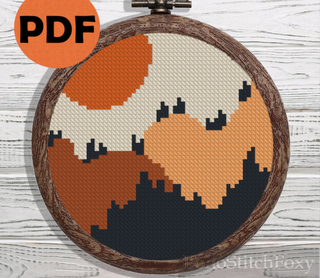 Boho sunset landscape mini cross stitch pattern – Cross Stitch Foxy