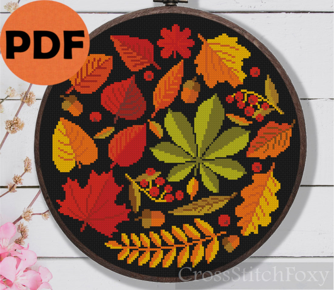 Fall Leaves Cross Stitch Pattern – Cross Stitch Foxy