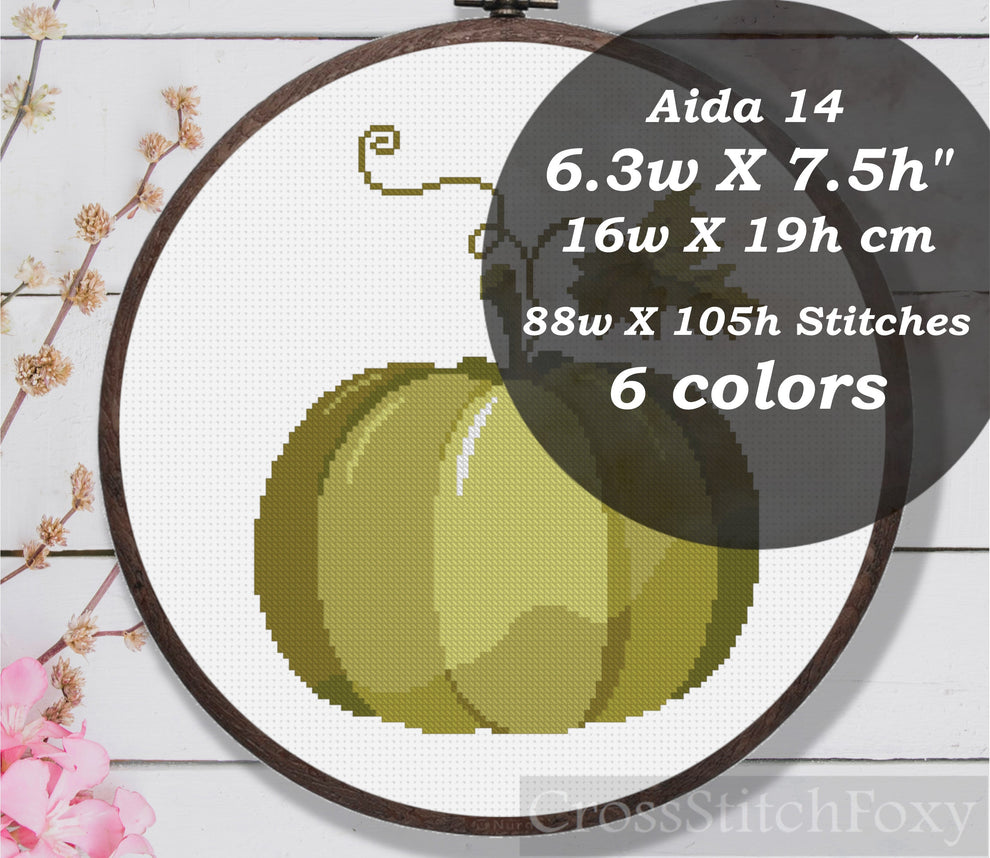 Green Pumpkin Cross Stitch Pattern – Cross Stitch Foxy