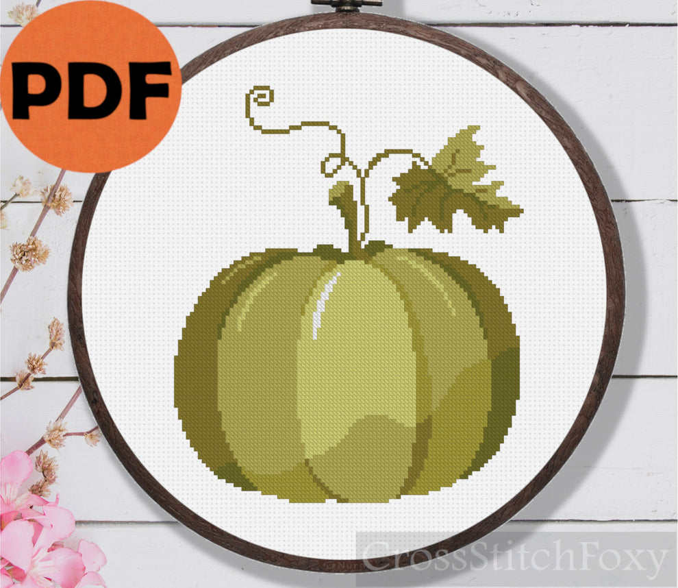 Green Pumpkin Cross Stitch Pattern – Cross Stitch Foxy