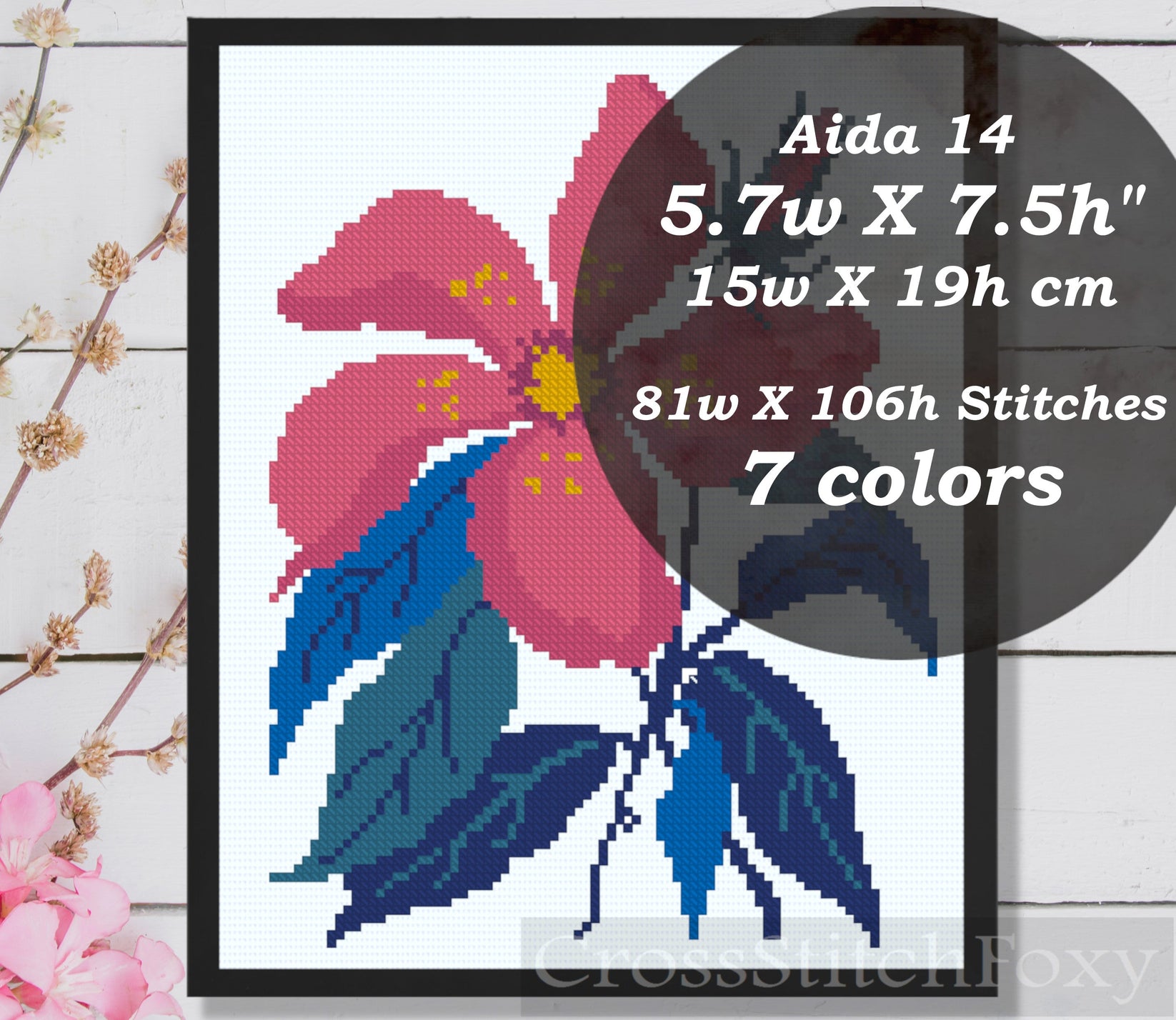 Hibiscus Flower Cross Stitch Pattern – Cross Stitch Foxy