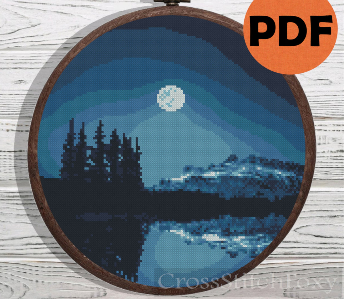Moonlight landscape cross stitch pattern – Cross Stitch Foxy