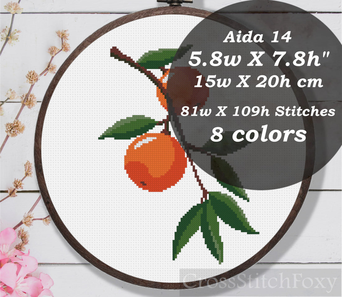 Orange Branch Cross Stitch Pattern – Cross Stitch Foxy