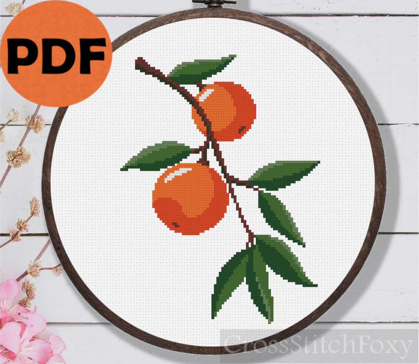 Orange Branch Cross Stitch Pattern – Cross Stitch Foxy