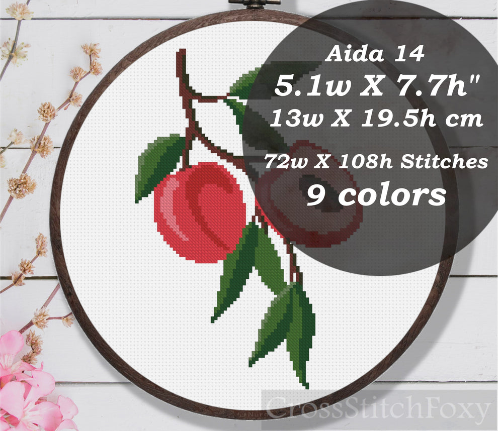 Peach Branch Cross Stitch Pattern – Cross Stitch Foxy
