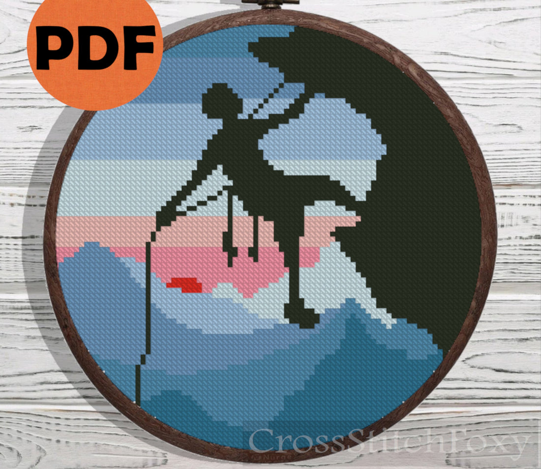 Sunset rock climbing cross stitch pattern – Cross Stitch Foxy
